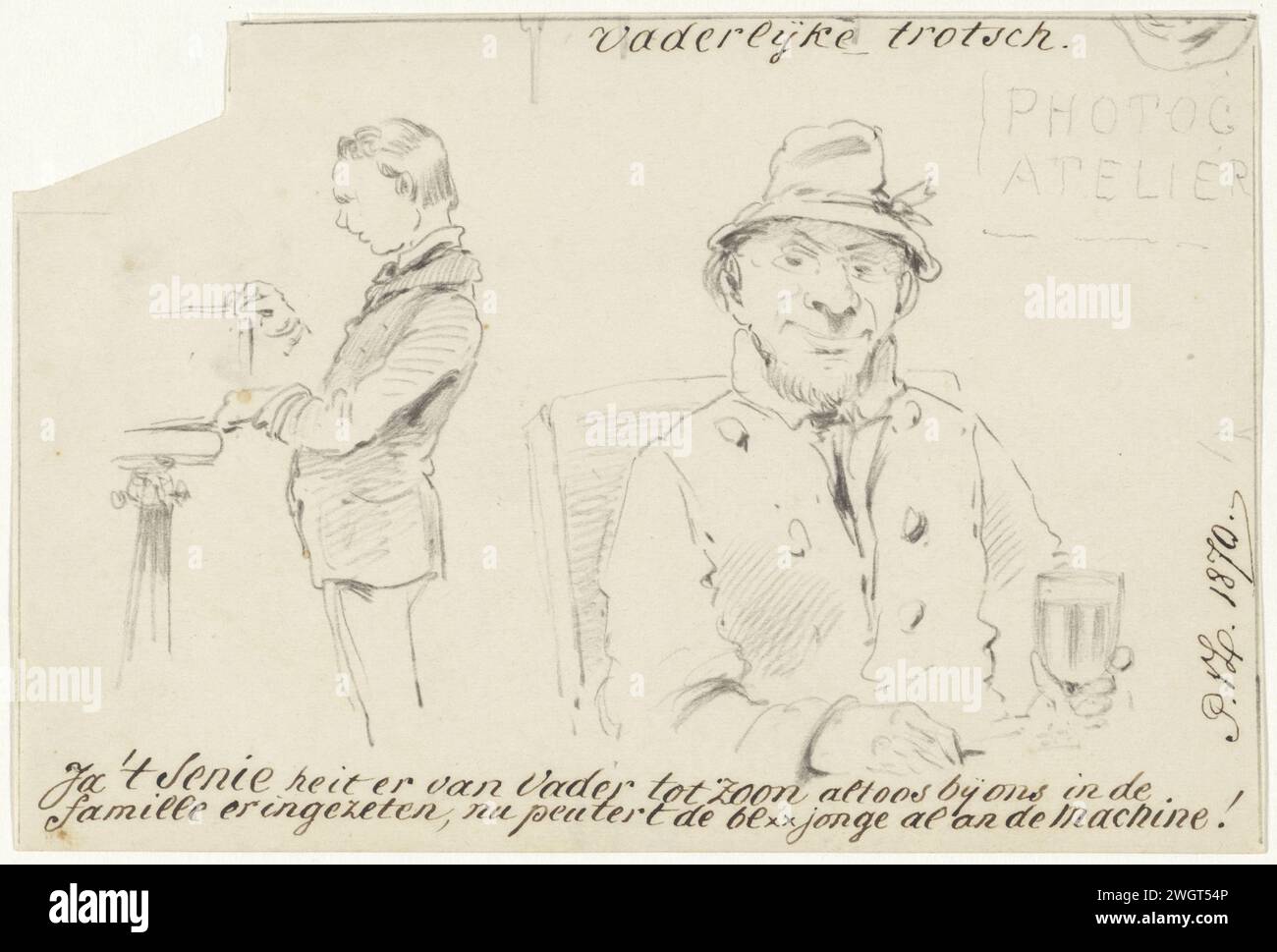 Father and son, Pieter van Loon, 1870 drawing paper. chalk Stock Photo ...