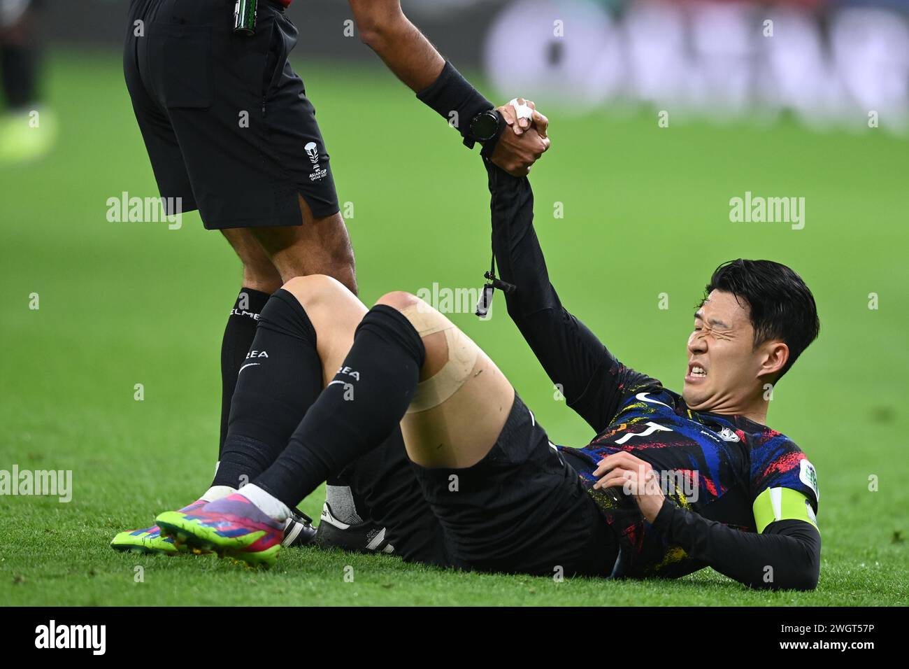 Al Rayyan, Qatar. 6th Feb, 2024. Son Heung Min of South Korea reacts ...