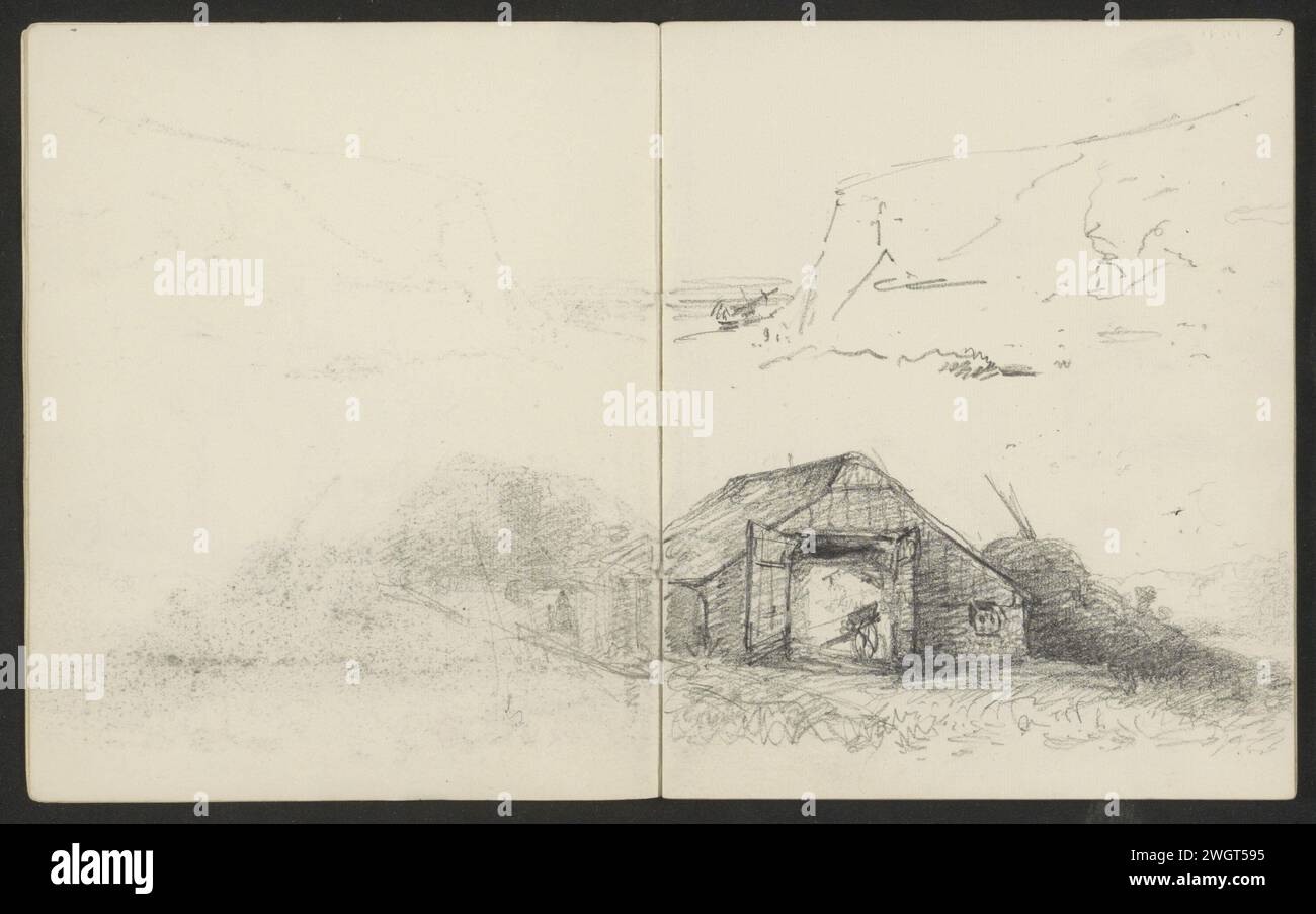 Landscape with a barn, 1858 The doors of the barn are open and inside ...