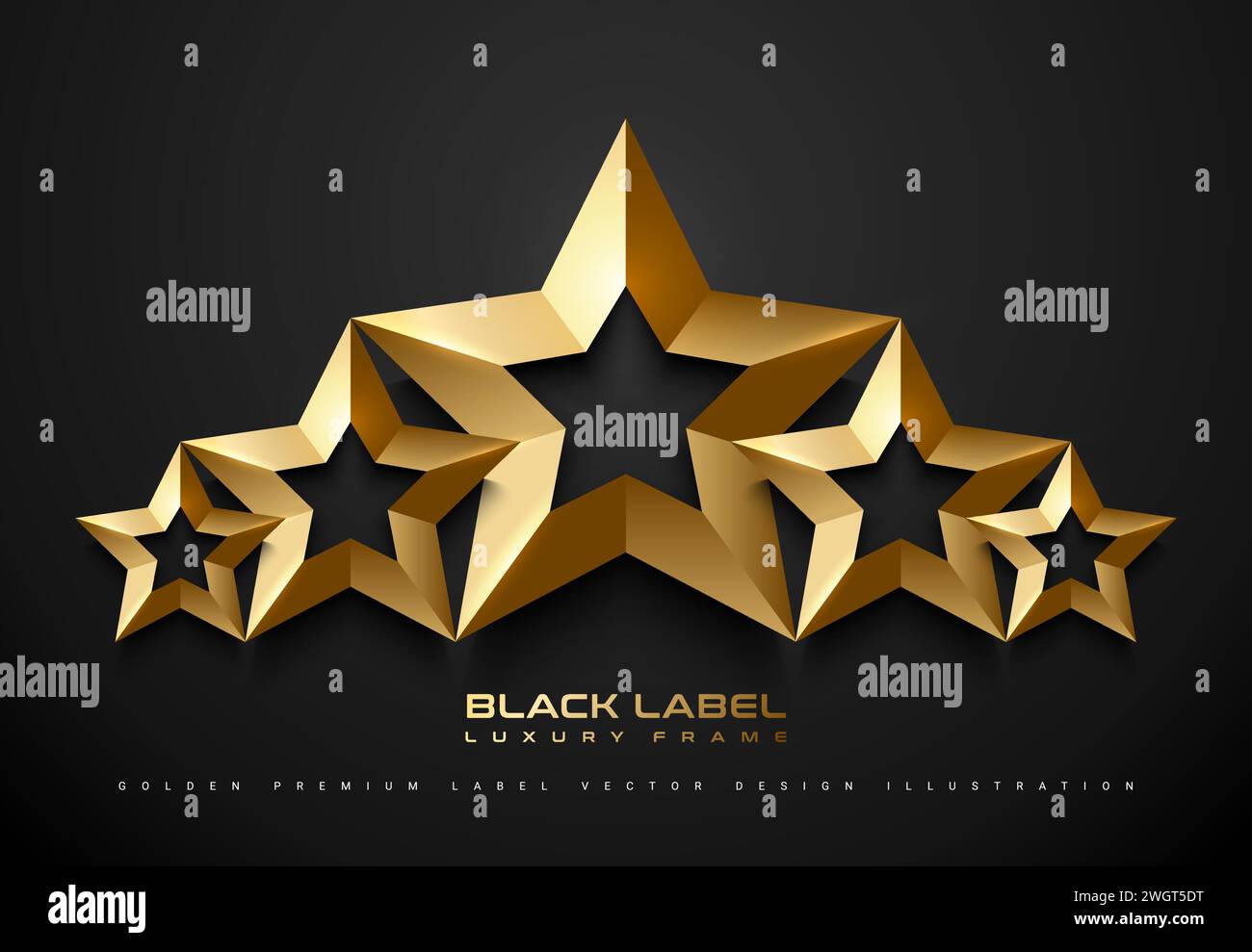 Golden faceted 5 star top rank logo badge. Luxury gold sign, black ...