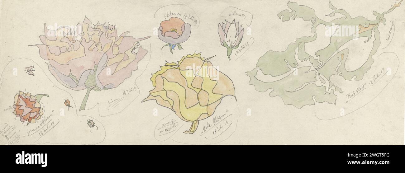 Design for earthen work decoration: grenade flower, peony, yellow ...