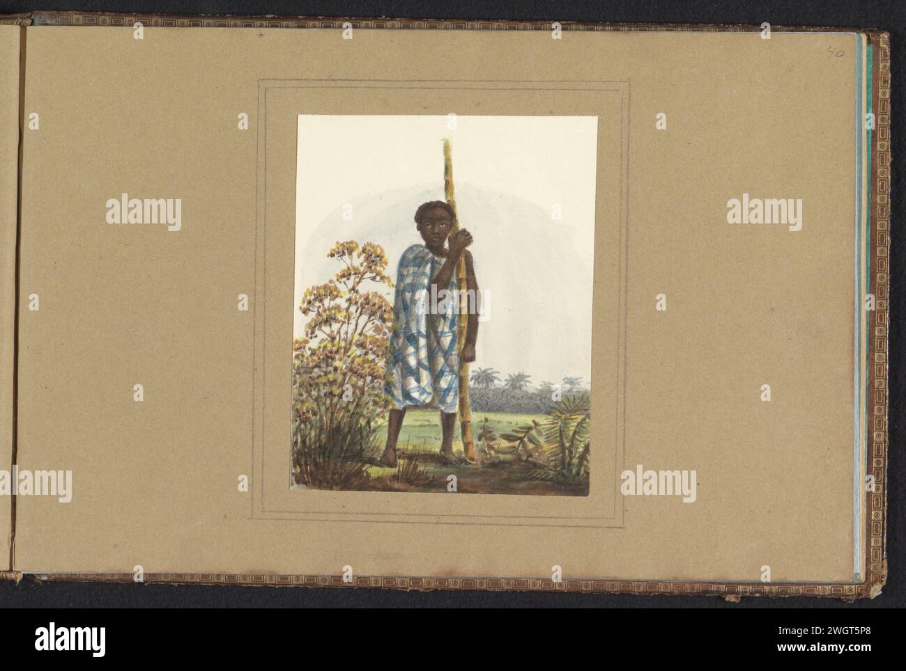As a slave, boy with a large sugar cane stalk, Jacob Marius Adriaan ...