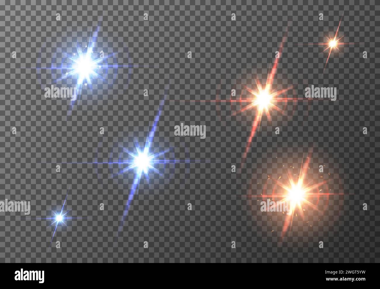 Vector red blue sun lens flare transparent background special light ...