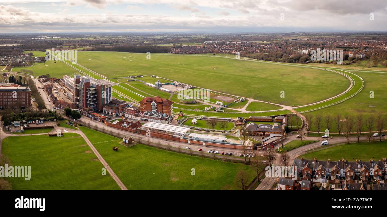 Aerial panorama landscape directly above York Racecourse showing the ...
