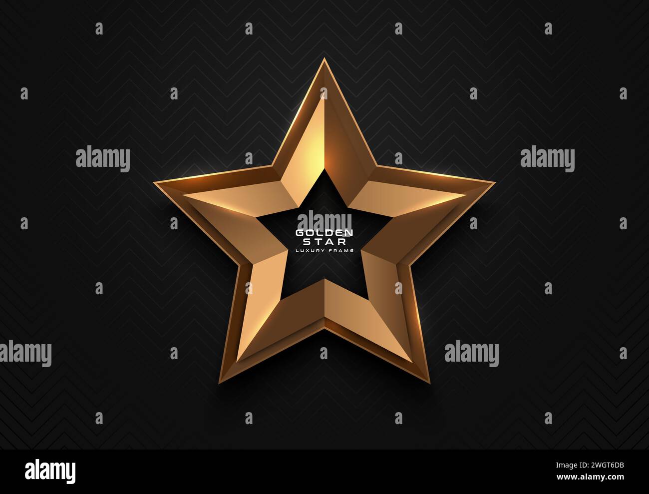 Golden faceted star shape logo frame. Luxury frame, gold rim border ...