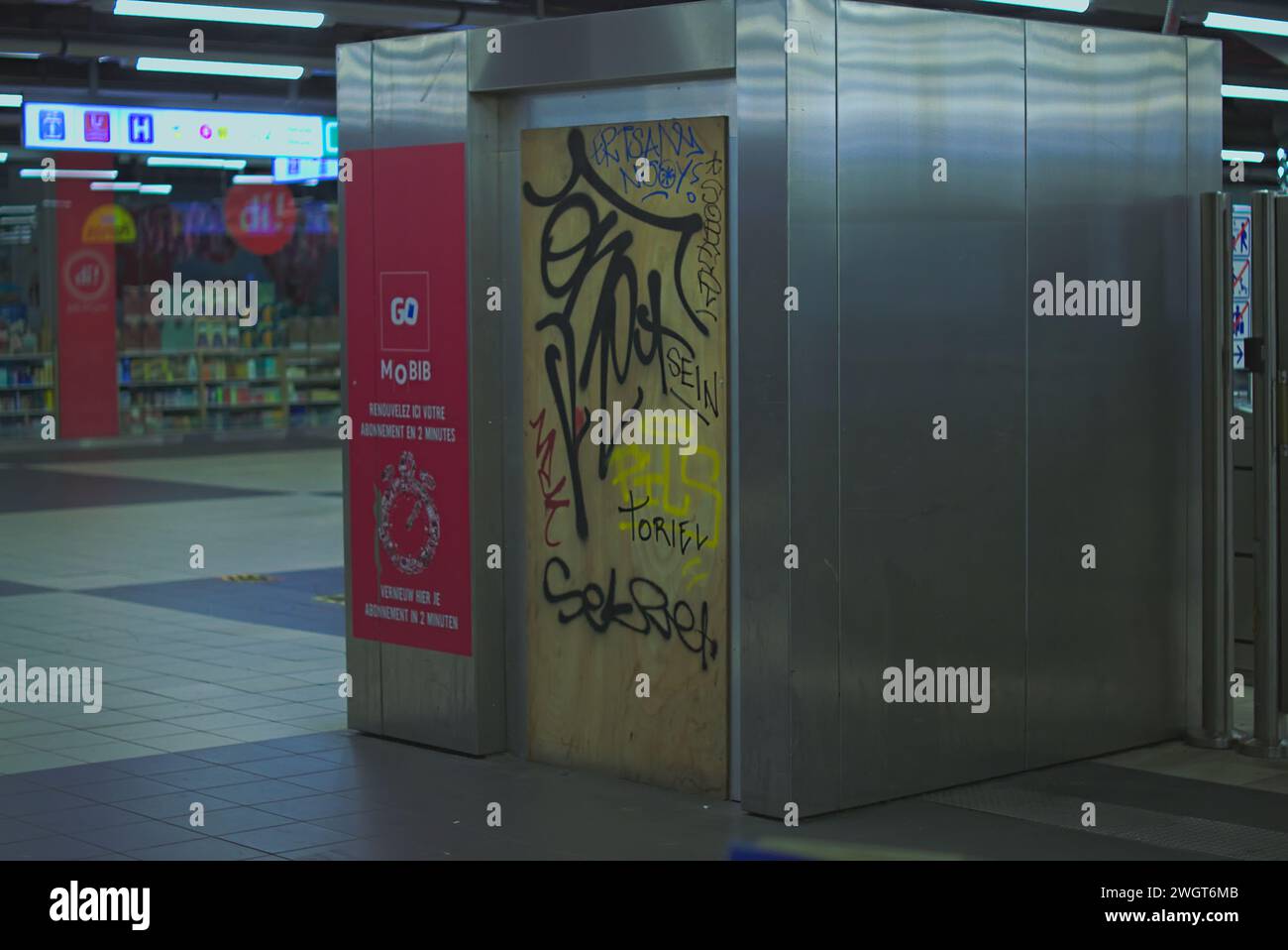 Brussels, Belgium. 5 February 2024. Interior of Brussels metro station ...
