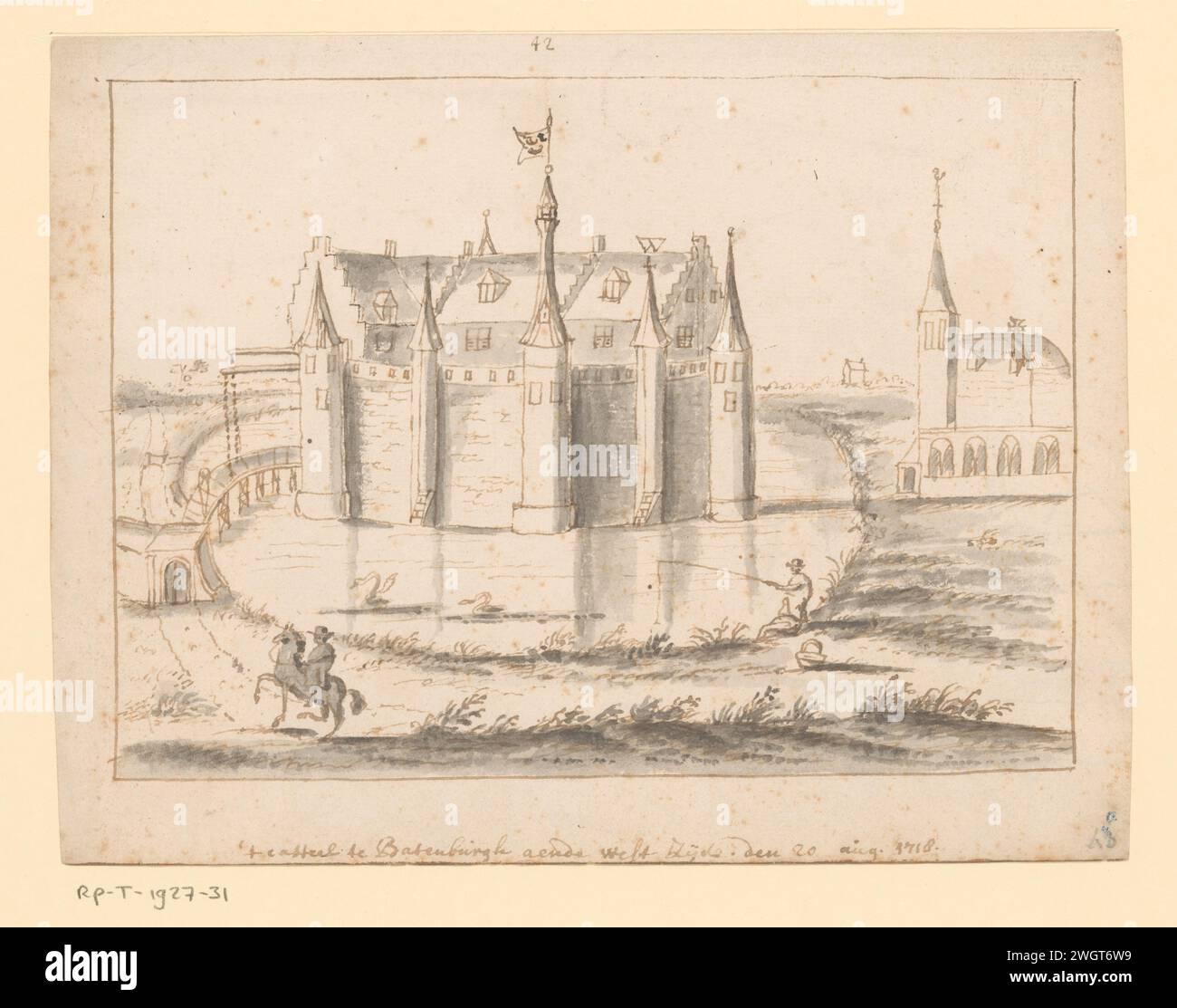 View of Batenburg Castle, Hendrik Pola (Possible), 1718 drawing paper ...
