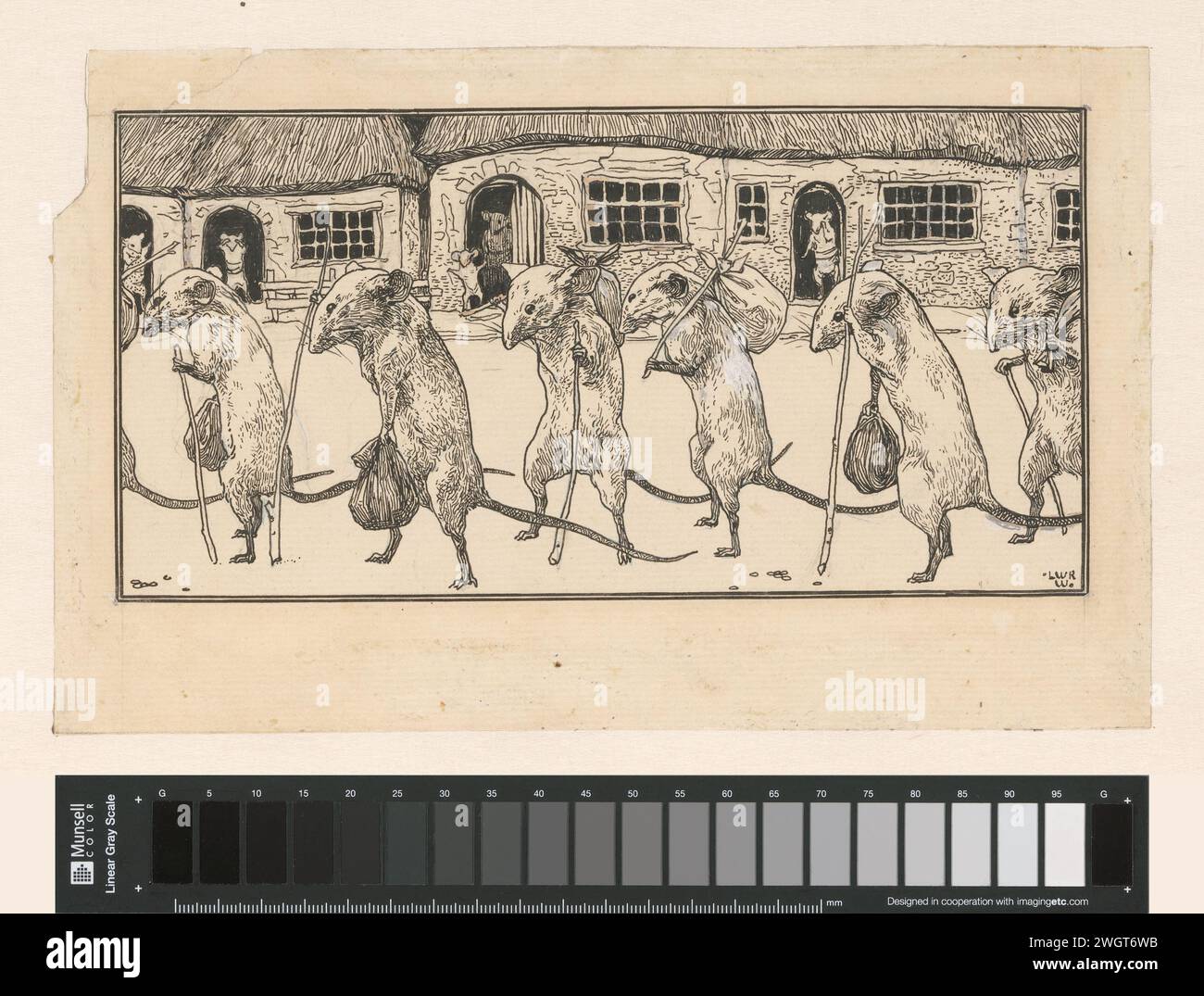 Parade of mice with walking sticks and pouches, Willem Wenckebach, 1894 ...