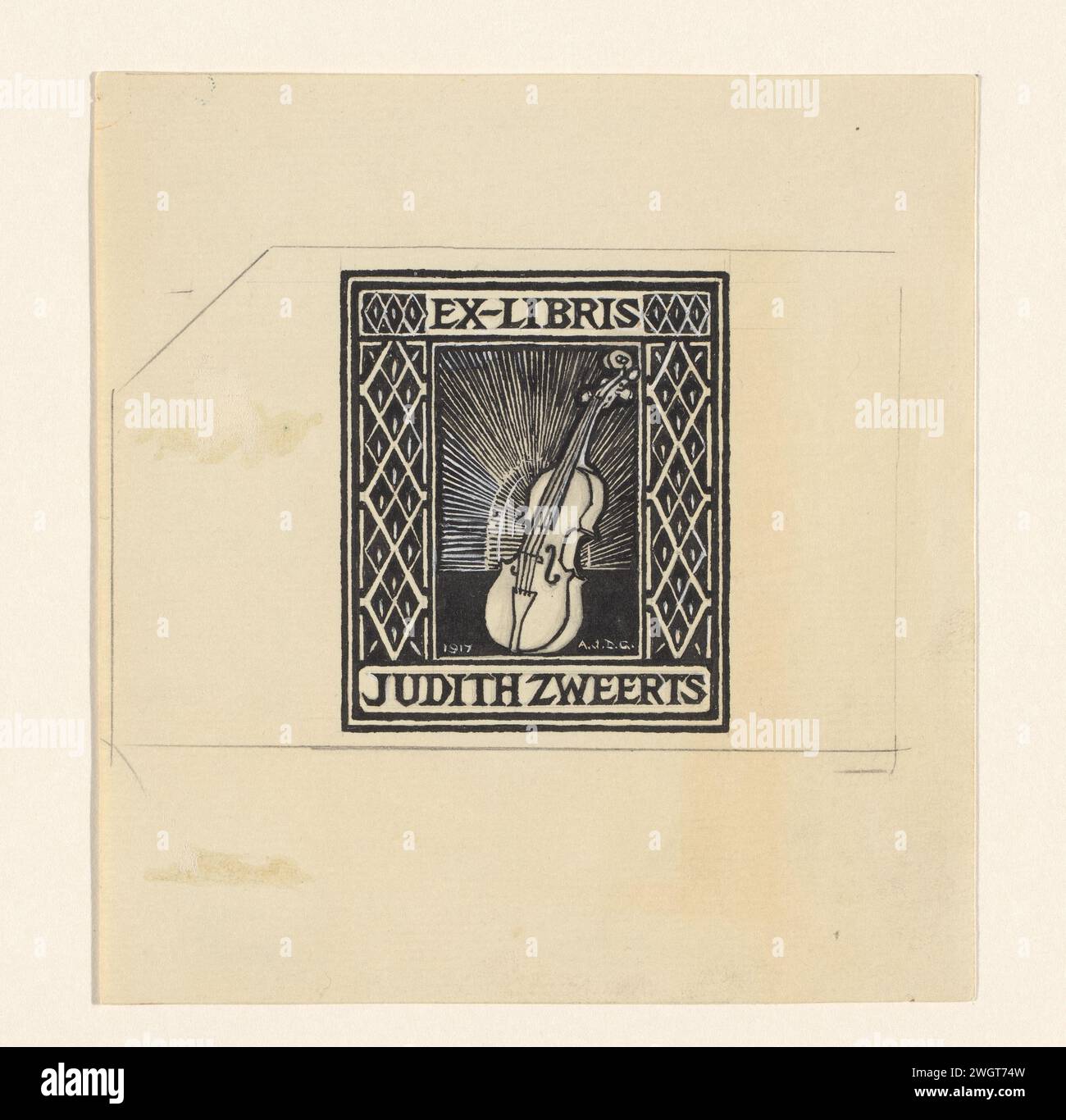 Design for an ex libris by Judith Zweerts, Julie de Graag, 1917 drawing ...