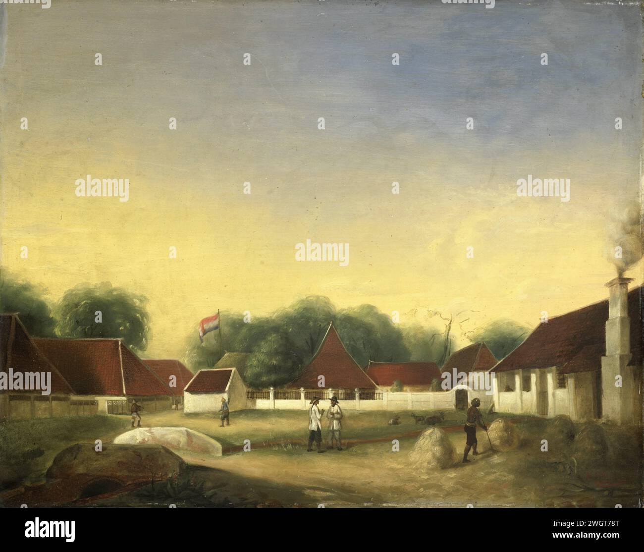 A Sugar Factory (?) on Java, H.Th. Hesselaar, 1849 painting View of a ...