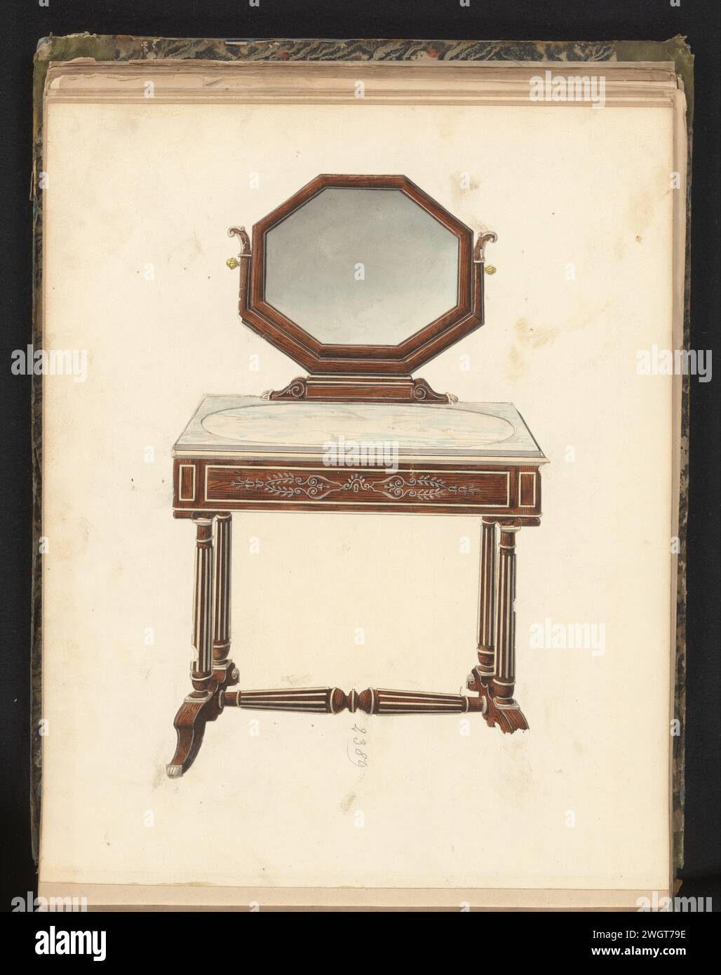 Design for toilet table with octagonal mirror, anonymous, c. 1825 - c ...