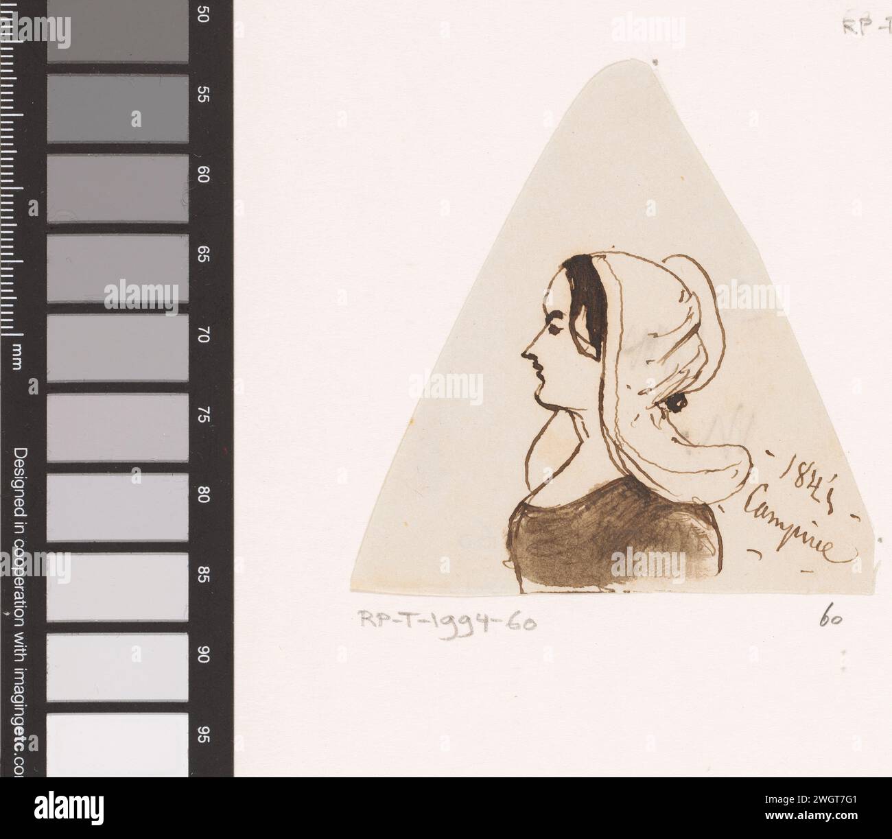 Girl's head in profile to the left, Johannes Tavenraat, 1845 drawing ...