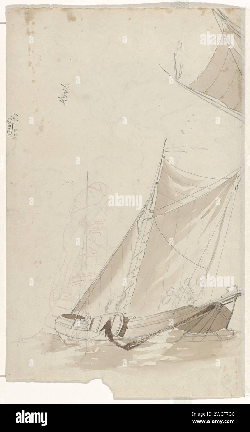 Sketch of a sailing barge, Willem Gruyter Jr., 1827 - 1880 drawing ...