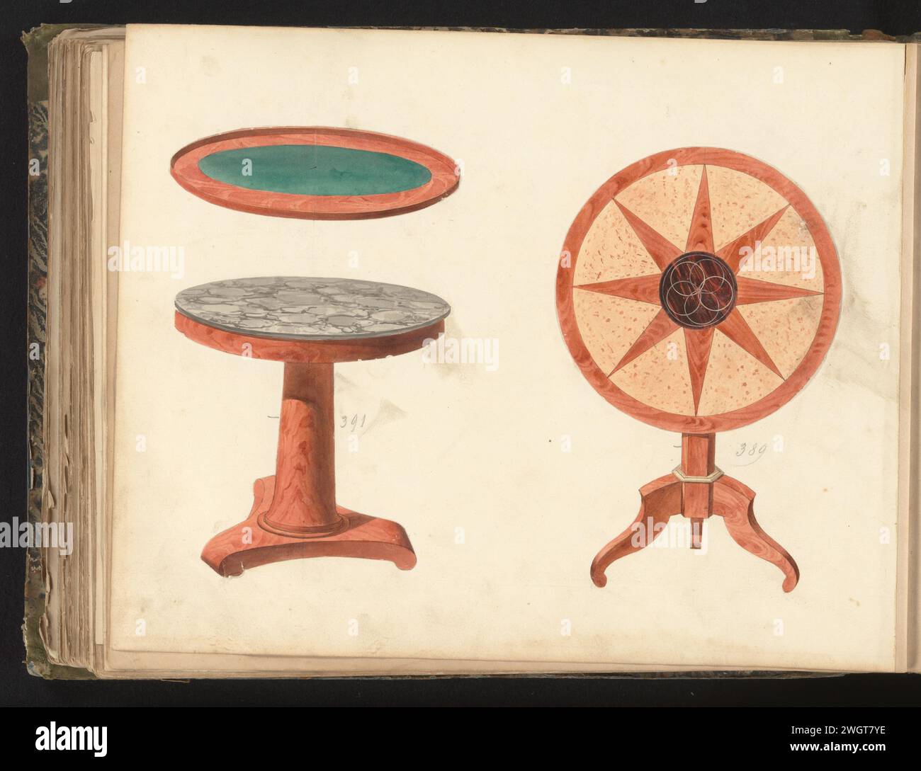 Design for a gueridon and a table, anonymous, c. 1825 - c. 1839 drawing ...