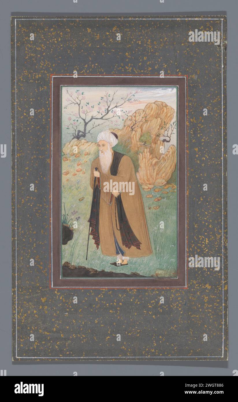 Standing old man with a stick, anonymous, 1900 - 1990 Indian miniature ...