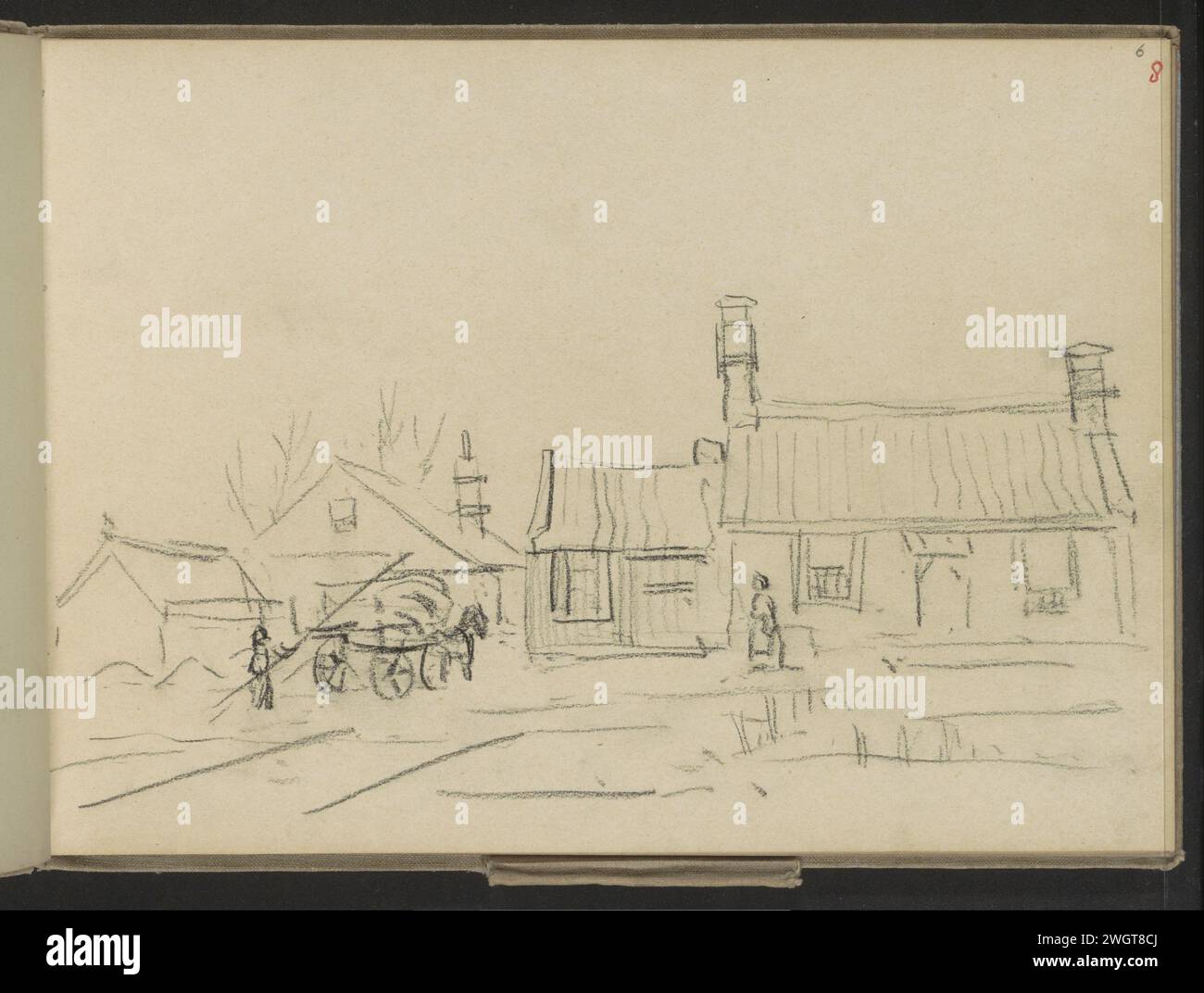 Figures and a horse cart on a Dorpsstraat, 1834 - 1911 Page 6 Recto ...