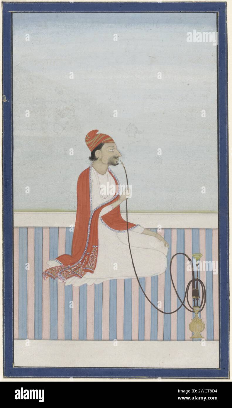 Sitting Raja, who smokes a Lukah, Anonymous, c. 1700 - c. 1725 drawing ...
