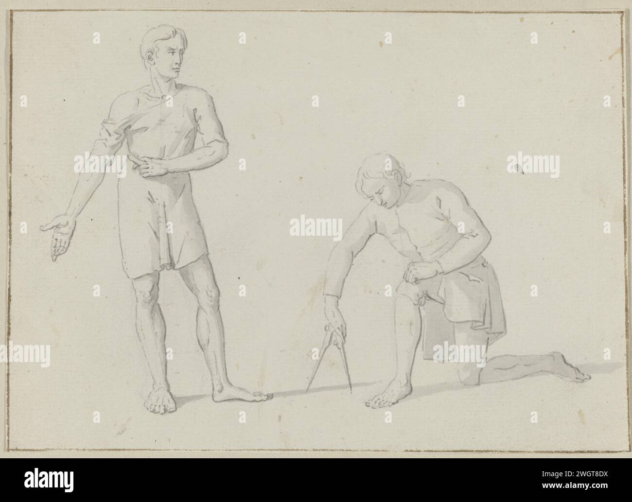 Standing man and kneeling man with passer, anonymous, 1700 - 1799 ...