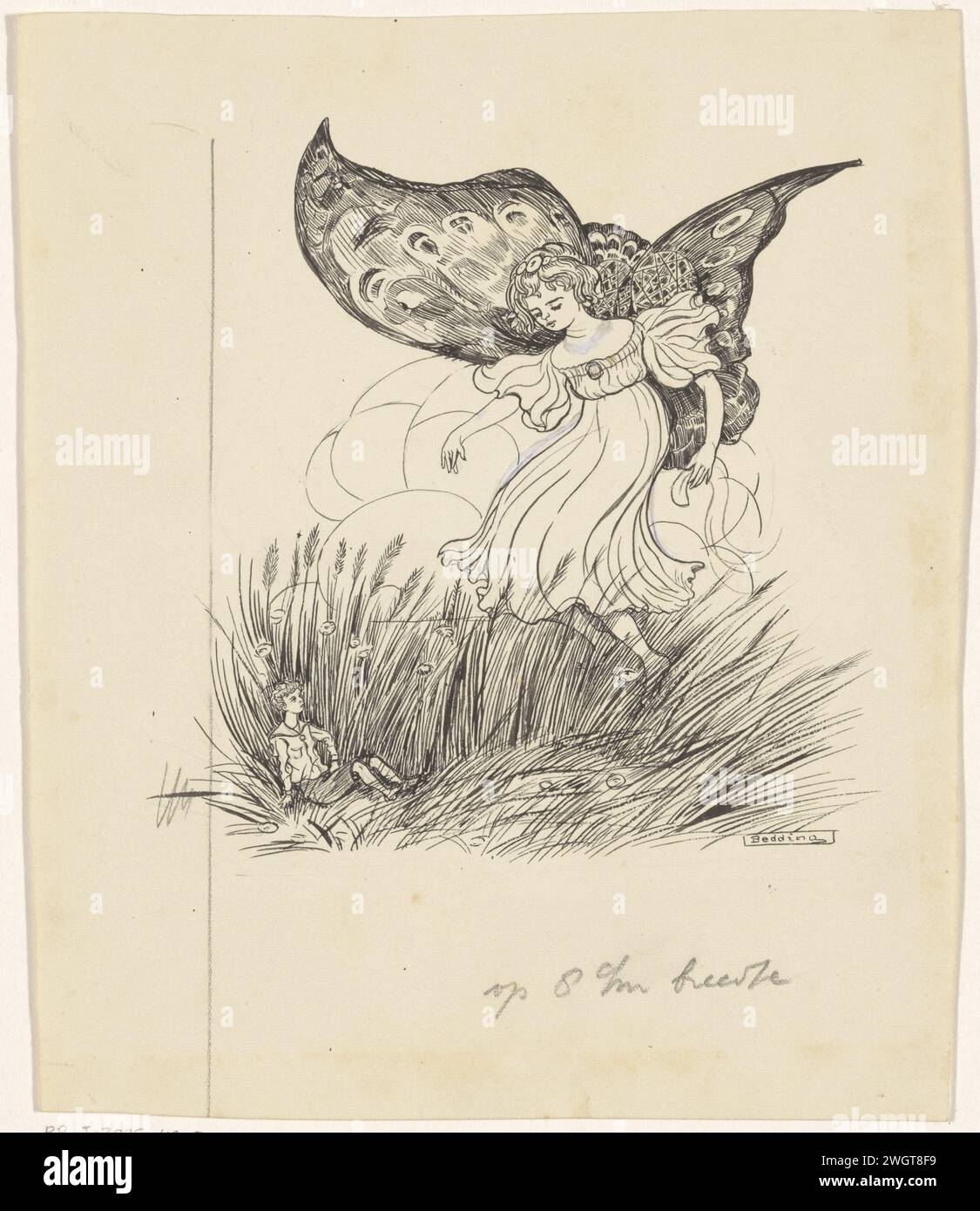 Winged girl visits a boy in a cornfield, 1897 - 1942 drawing A boy of ...
