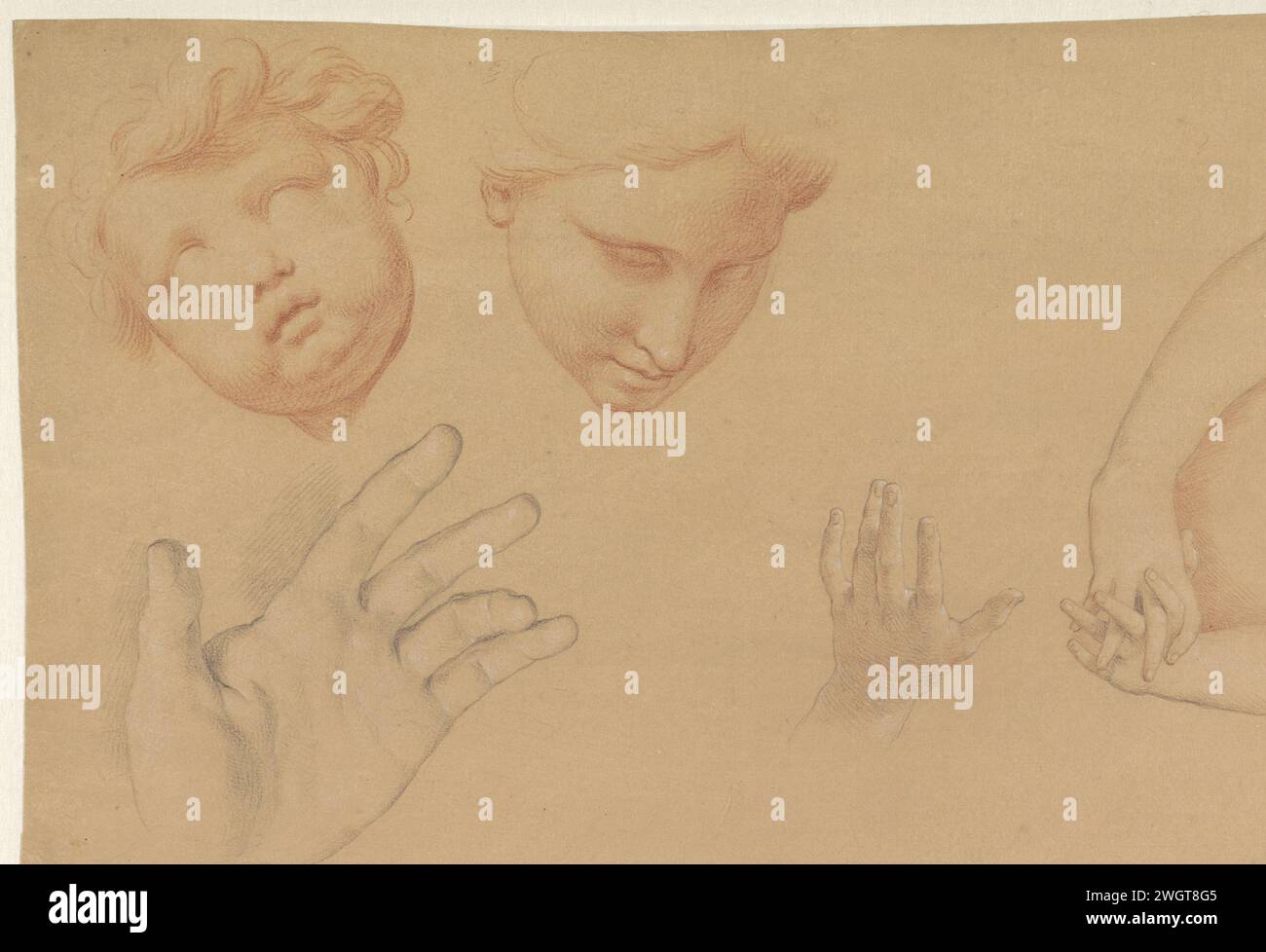 Study sheet with heads and hands, Giuseppe Bottani, c. 1727 - c. 1784 ...