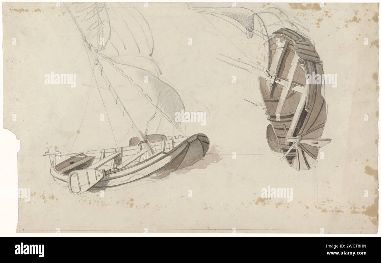 Two sketches of a sailing barge, Willem Gruyter Jr., 1827 - 1880 ...