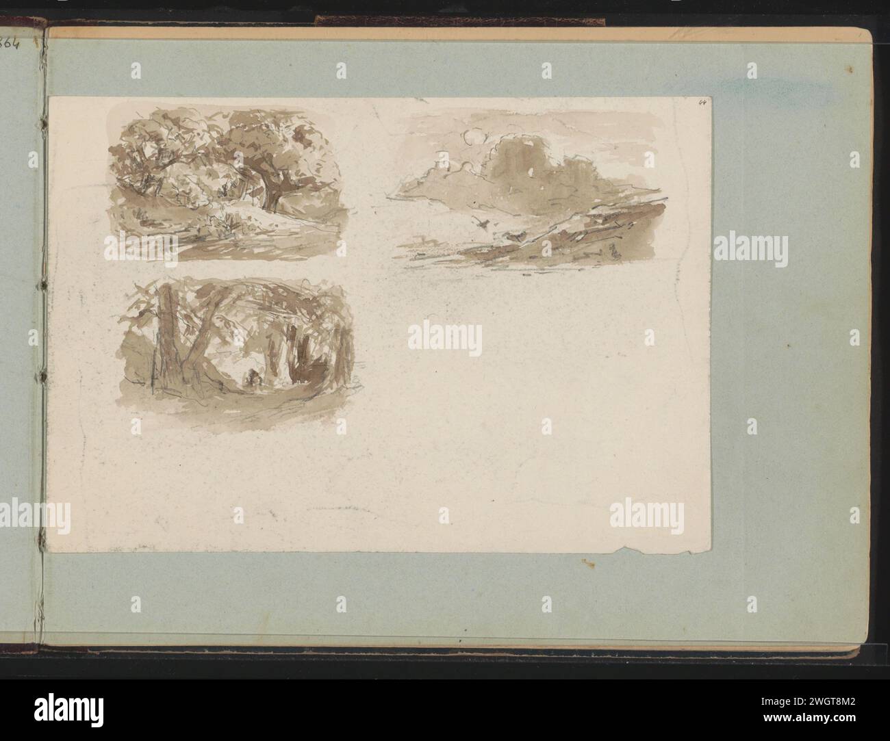 Two forest landscapes and a hilly landscape with a ruin, 1864 - c. 1865 ...