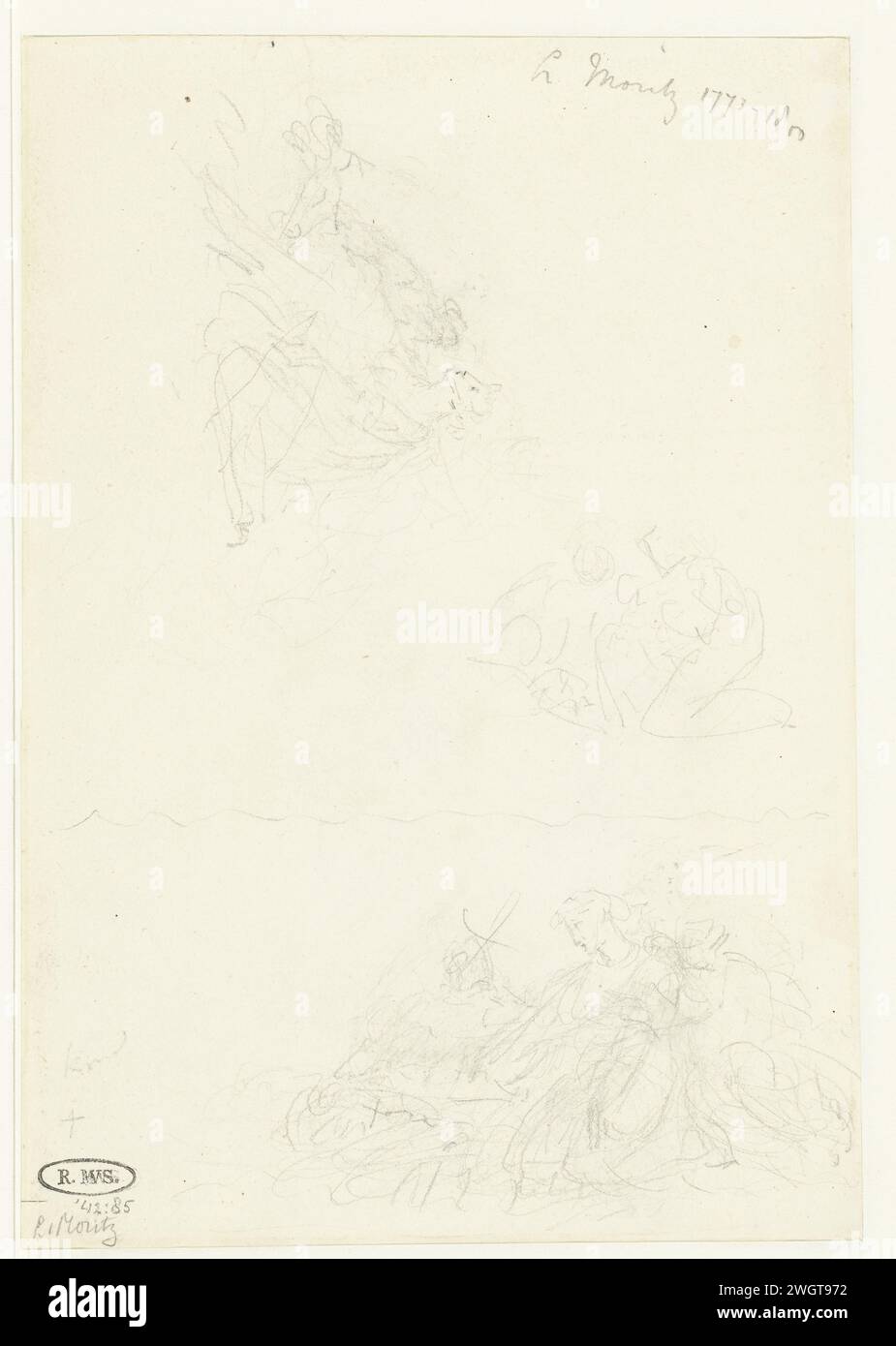 Three sketches of a kneeling female figure, Louis Moritz, 1783 - 1850 ...