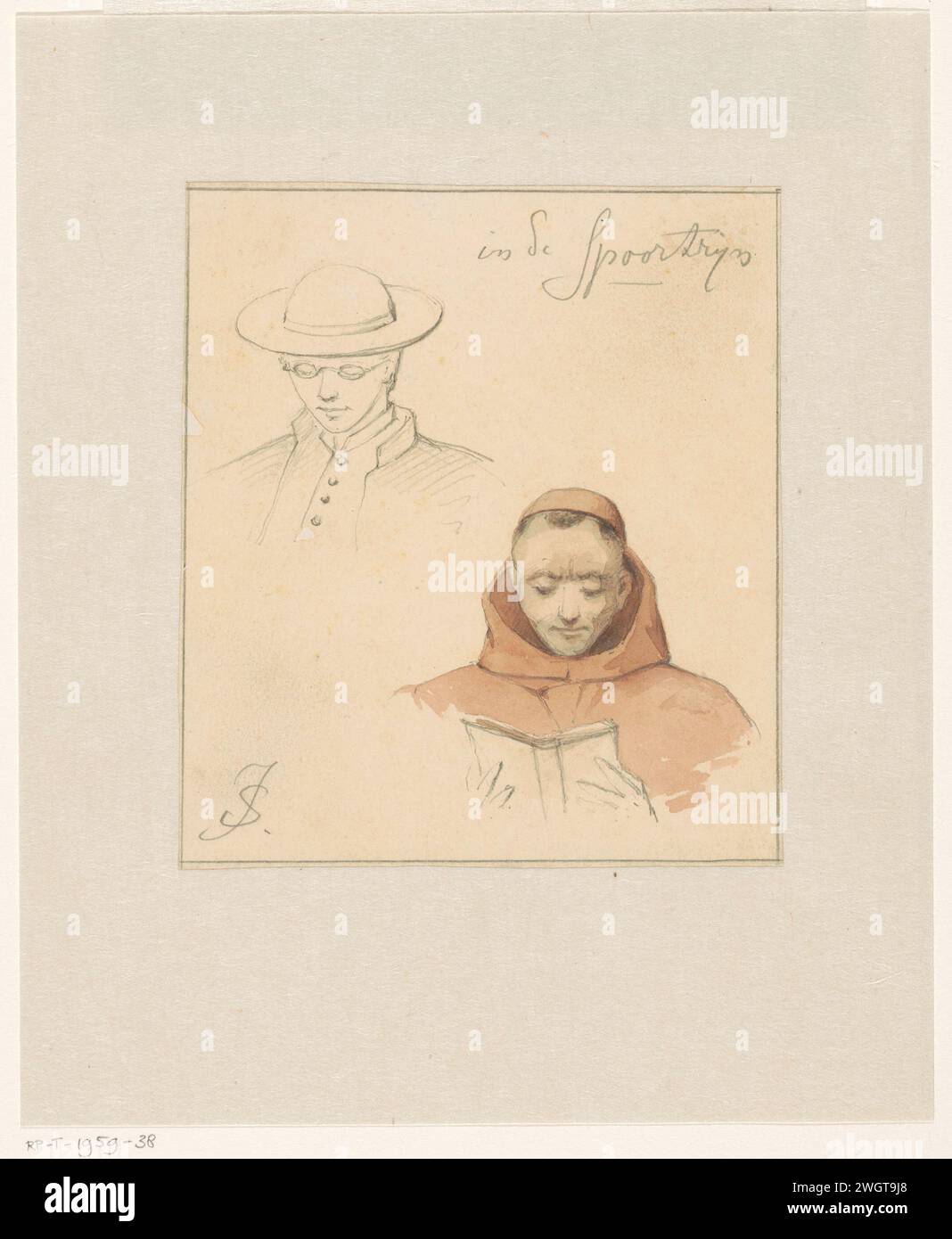 Sketches of a pastor and a monk, who reads in a book, from the journey ...