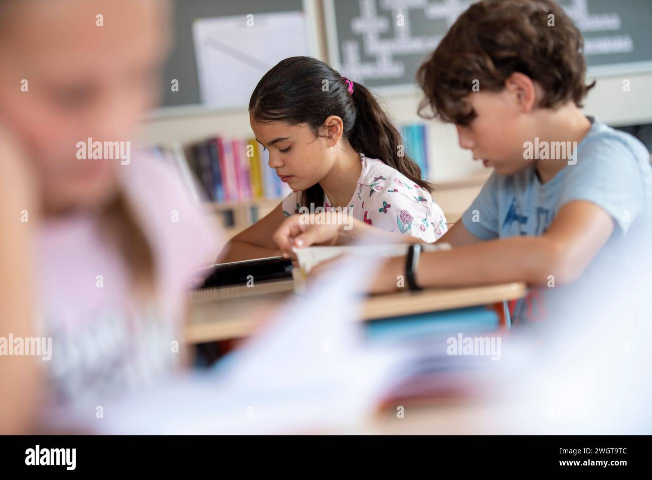 Student class school desk reading reading book boy hi-res stock ...