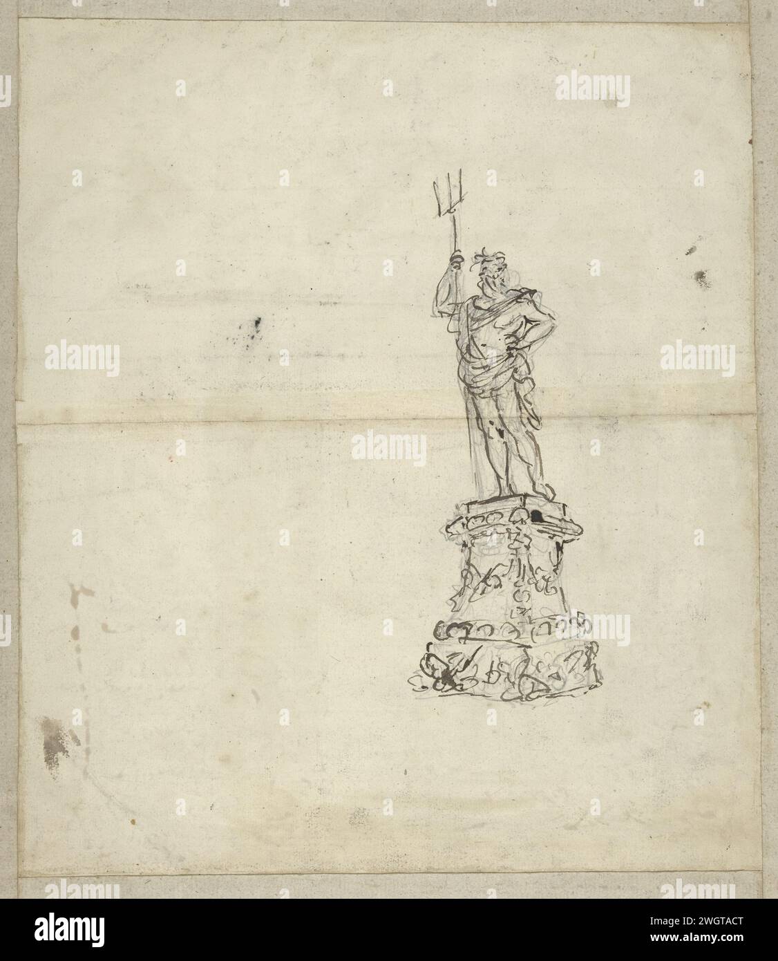 Statue of Neptunus, Elias van Nijmegen, 1677 - 1755 drawing paper. ink ...