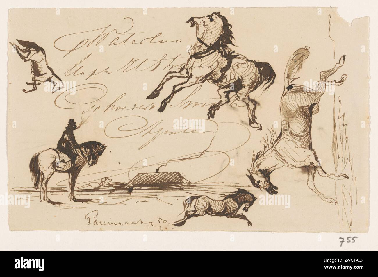 Sketches of horses, rider and landscape with farm, Johannes Taventrate ...