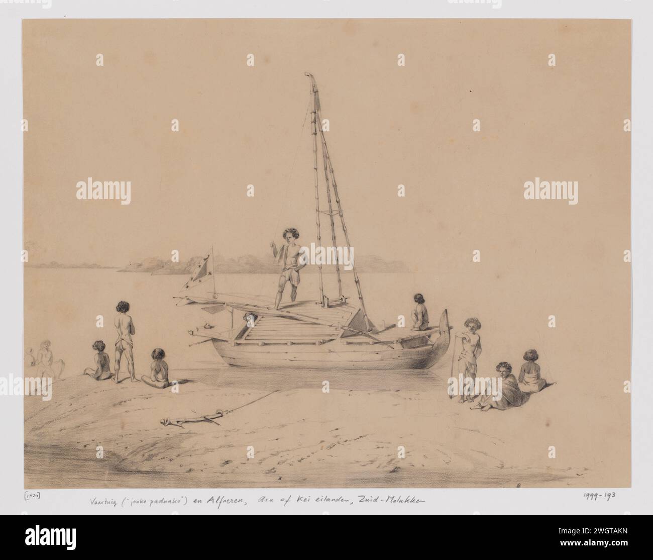 Vessel at the beach and Alfoeren, Aru or Kai Islands, Southeast Moluccas, Adrianus Johannes Bik ...