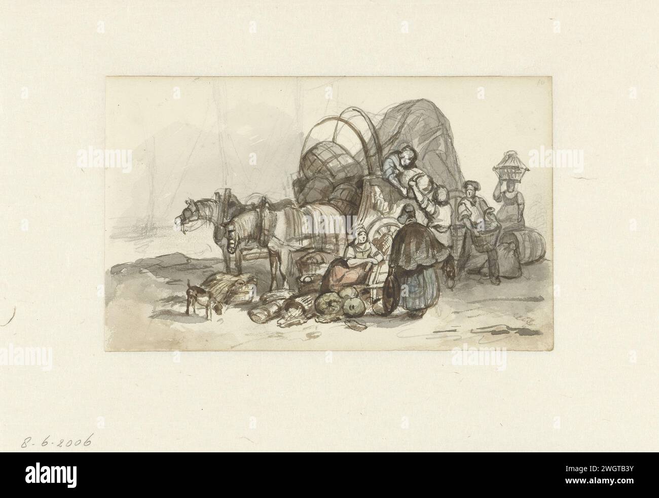 Unloading a car, Constantinus Cornelis Huysmans, 1820 - 1886 drawing ...
