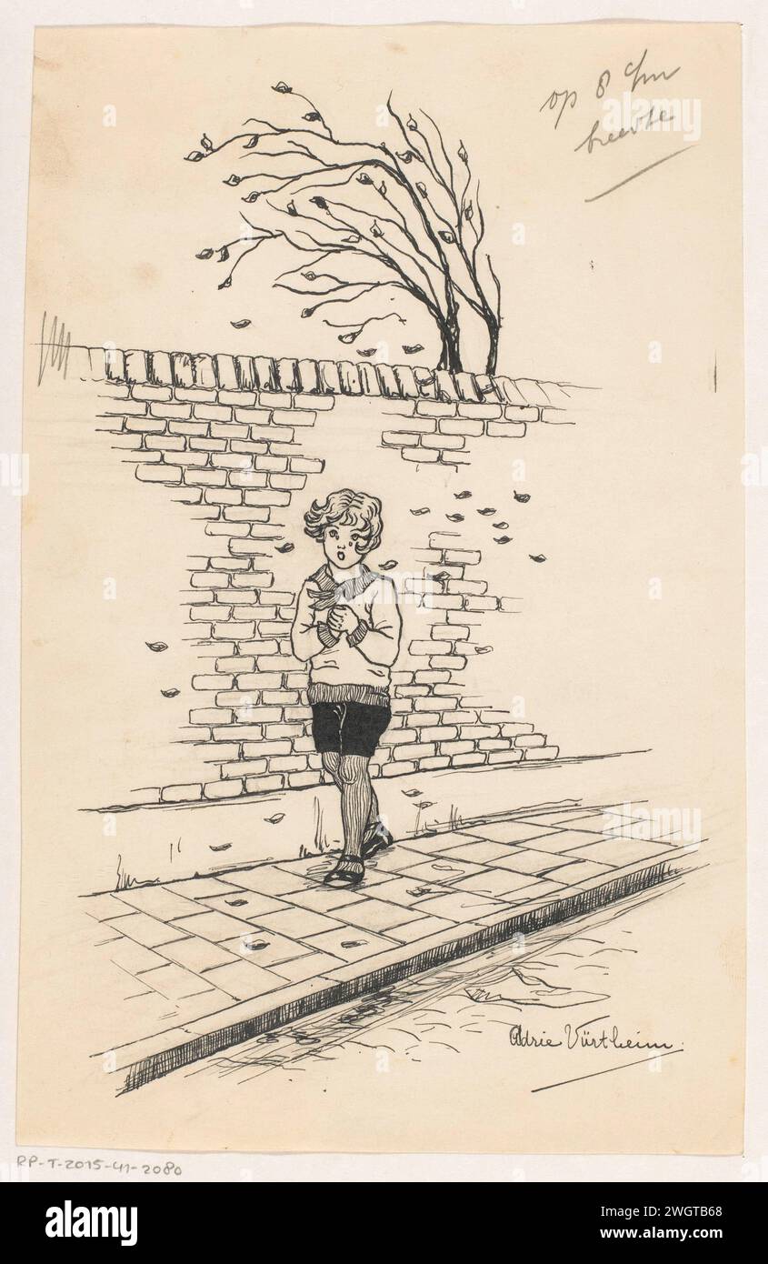Crying girl on the street, Adrie Vürtheim, 1917 - 1970 drawing A girl ...