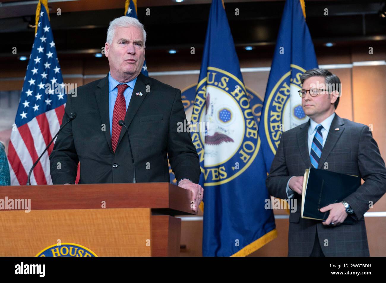 Majority Whip Tom Emmer, R-Minn., flanked by Speaker of the House Rep ...