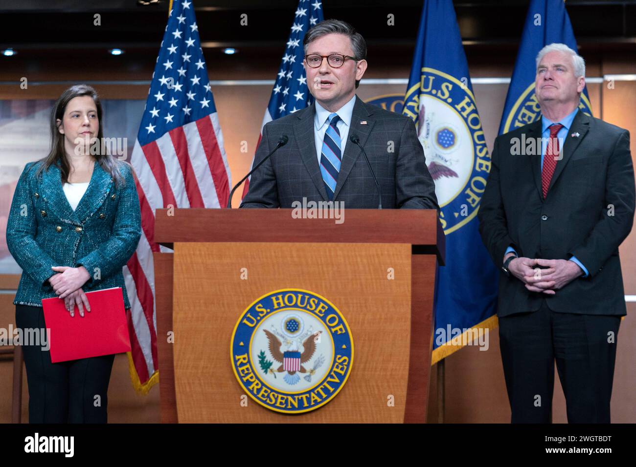 Speaker of the House Rep. Mike Johnson, R-La., flanked by House ...