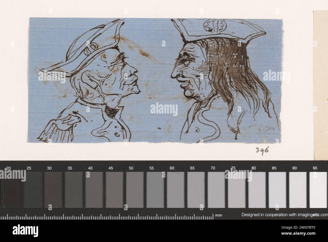 Two heads with identical hats, Johannes Tavenraat, 1840 - 1880 drawing ...