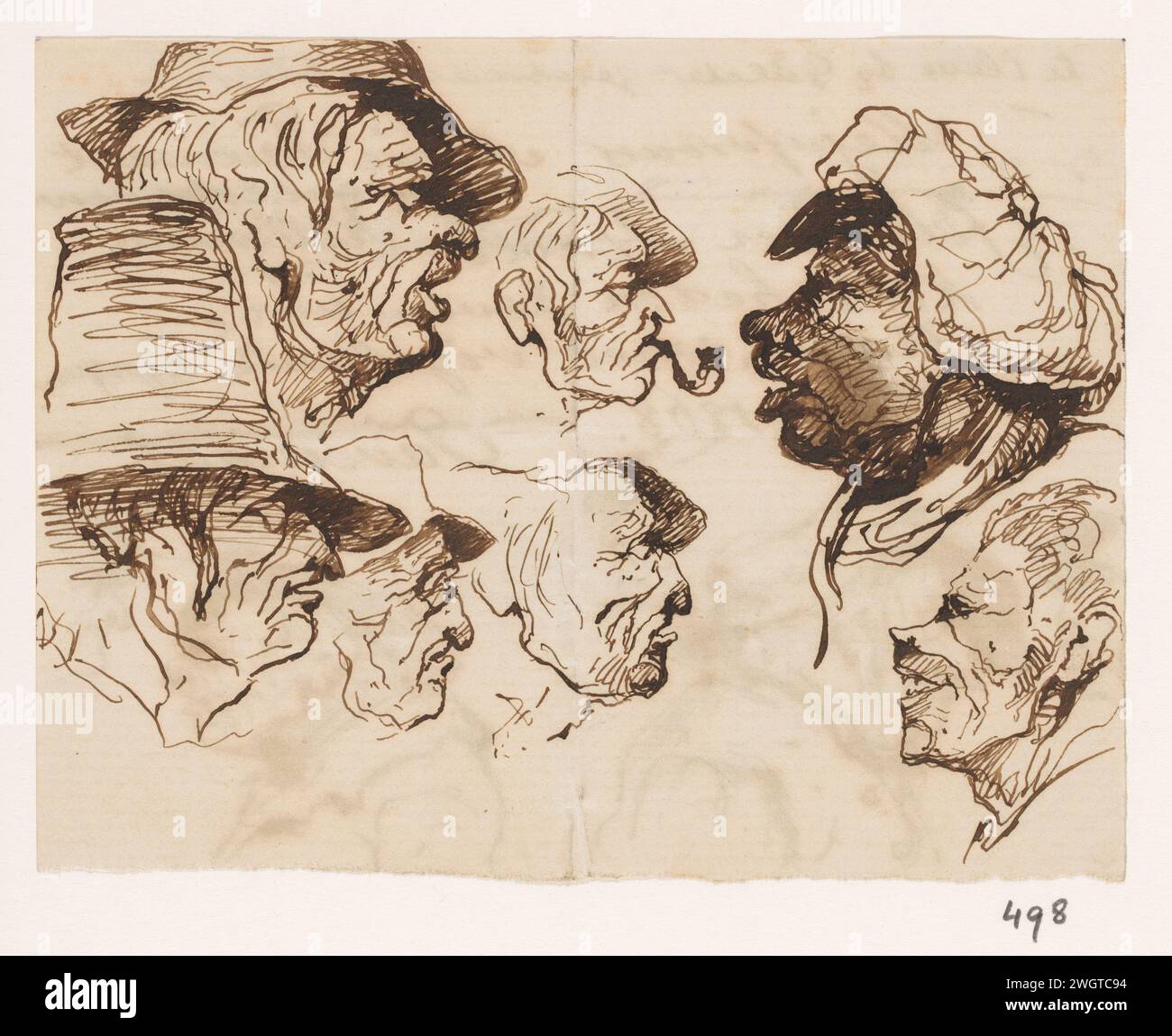 Sheet with seven heads, Johannes Tavenraat, 1868 drawing Leaf with ...