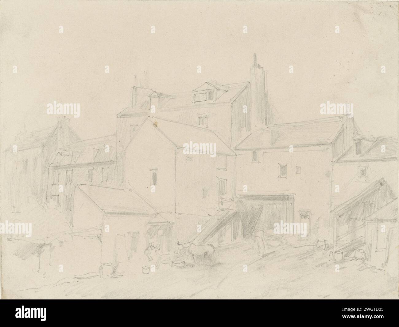 Back of houses, resting with a horse in a courtyard, Louis -Adolphe ...