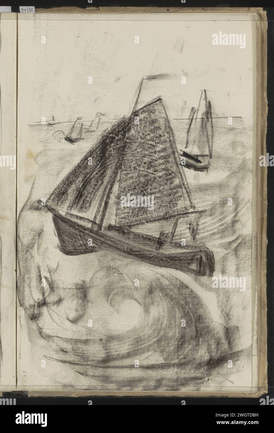Sailing boats on open water, c. 1890 Leaf 32 Recto from a sketchbook ...