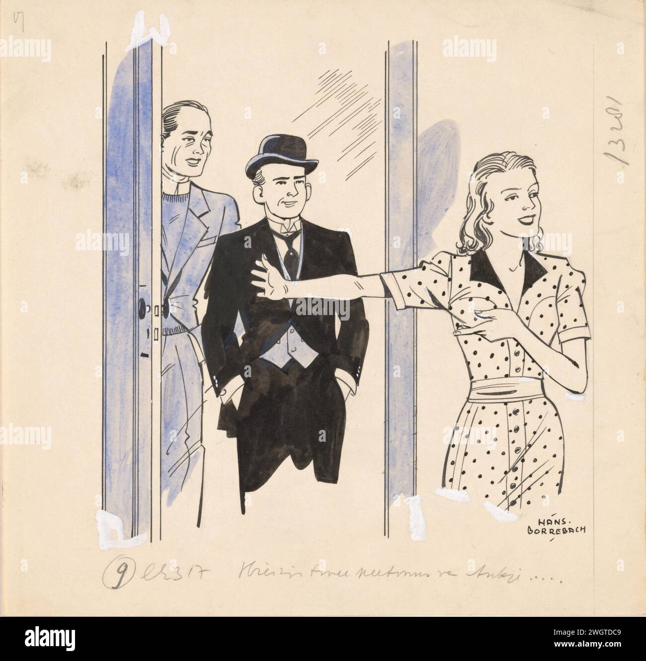 Freddy points to two men in a doorway, in or before 1948 drawing Freddy ...