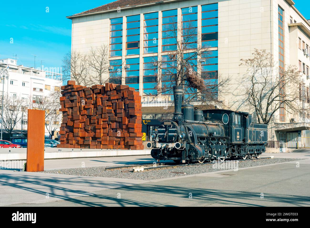 Zagreb Croatia - 4 February 2024: Old steam locomotive on main railway ...