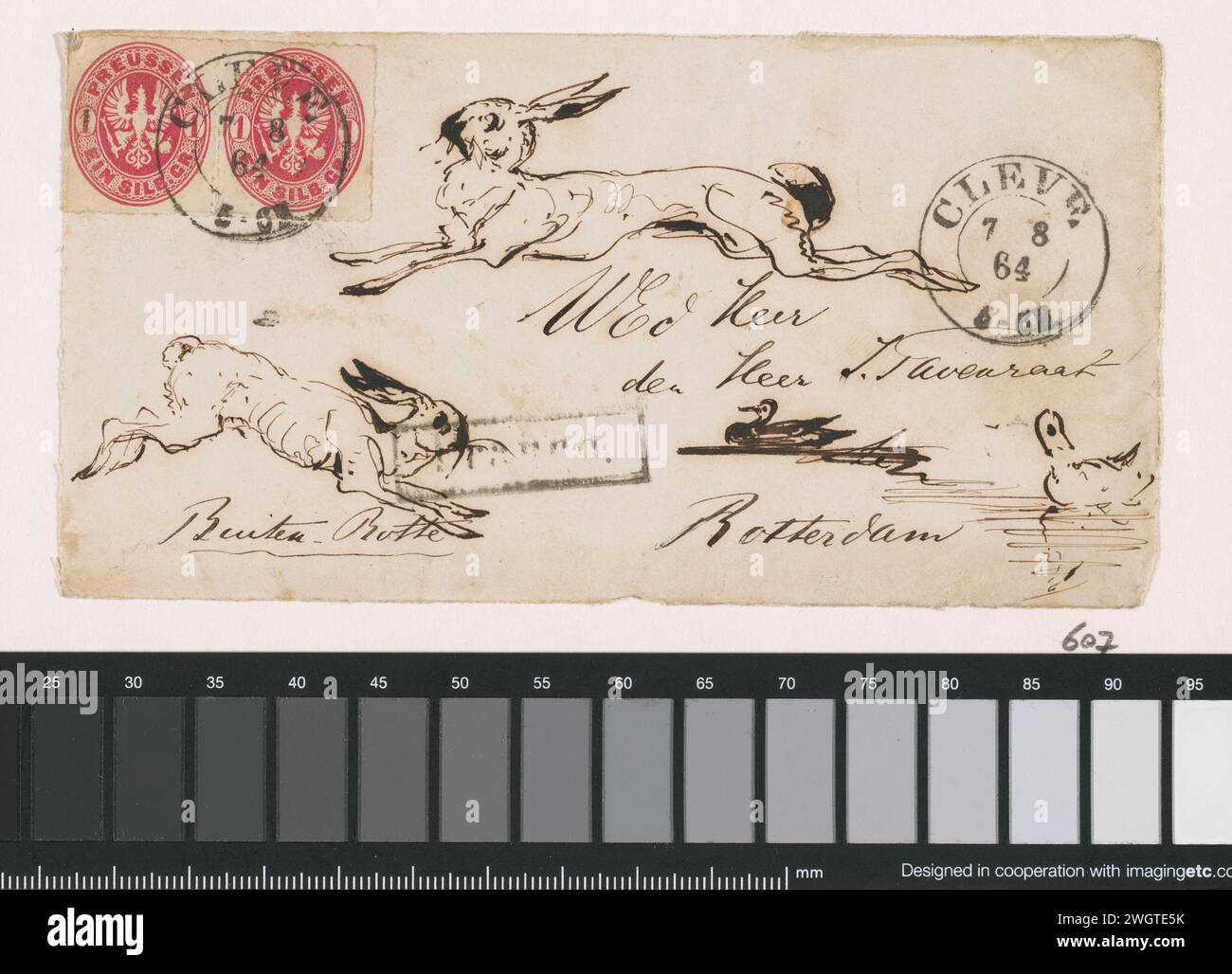 Envelope with hares and ducks, Johannes Taventraat, 1864 drawing Hazes and ducks, drawn on a ...