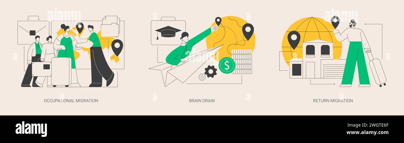 Emigration of trained workers abstract concept vector illustrations ...