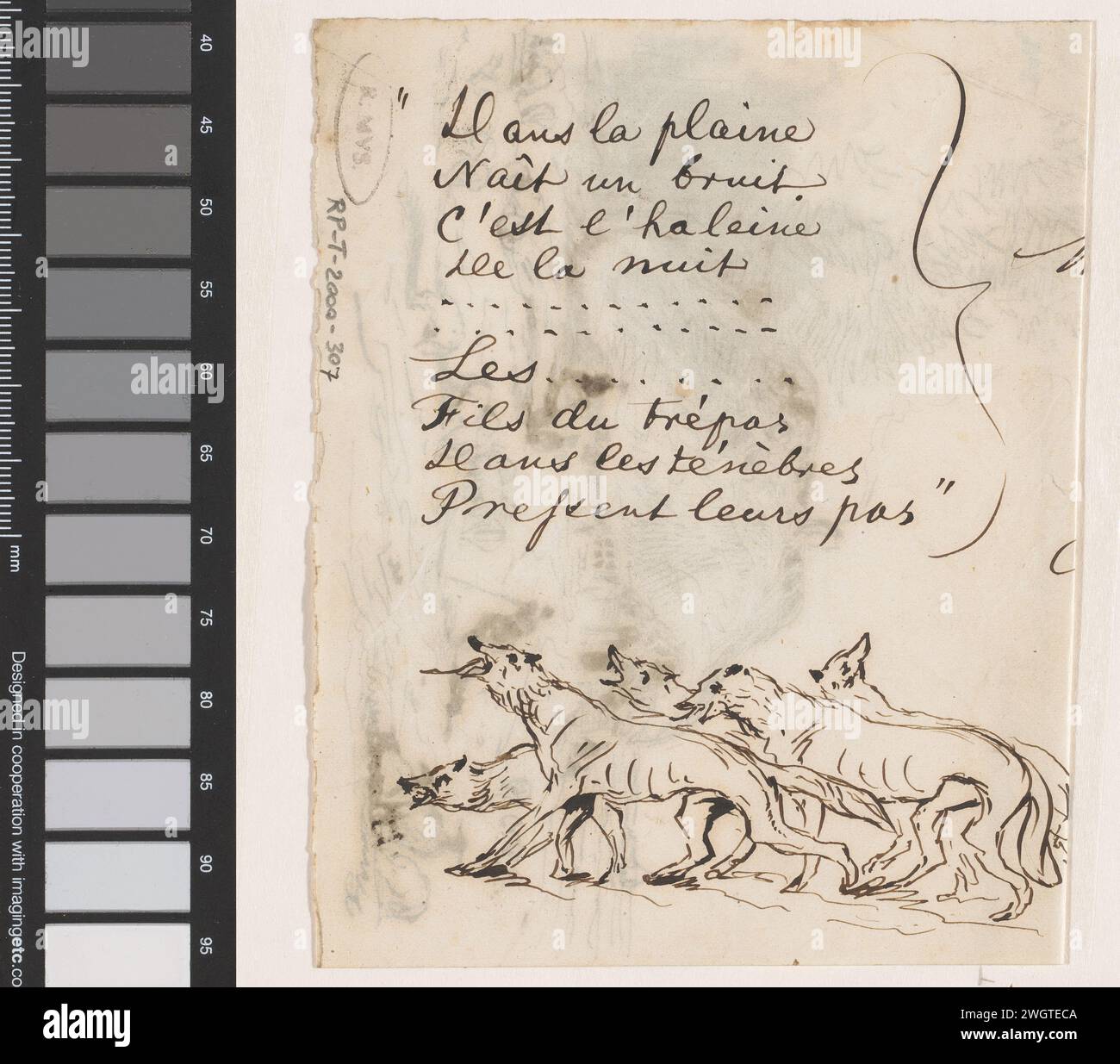 Wolves and Song, Johannes Taventrate, 1840 - 1880 drawing A pack of ...