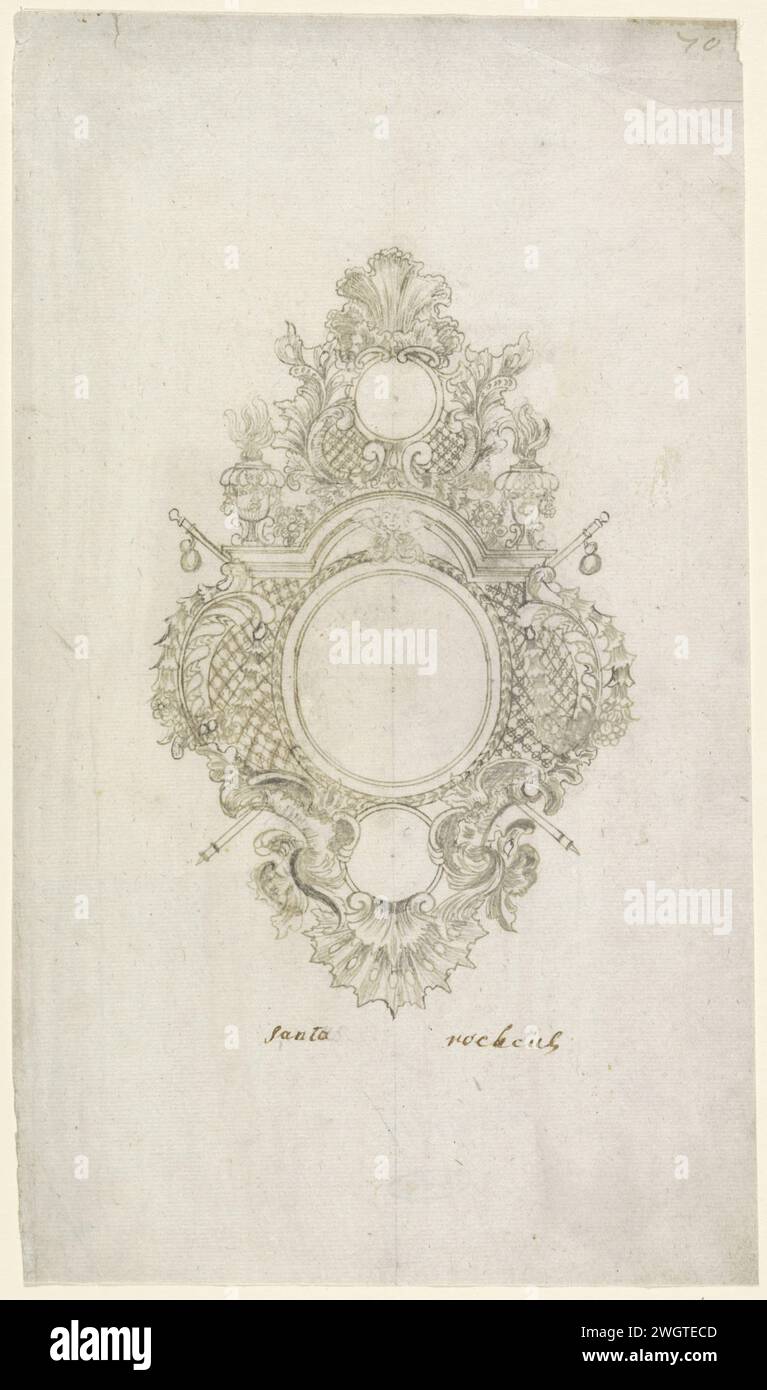 Medallion with vases and pilgrim bars, anonymous, 1725 - 1750 drawing A ...