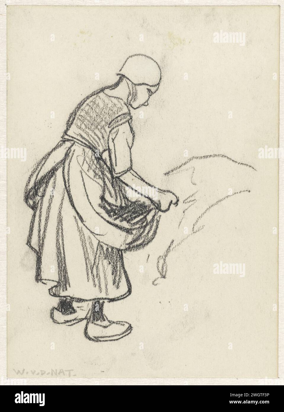 On feeding, Willem van der Nat, 1874 - 1929 drawing paper. chalk Stock ...