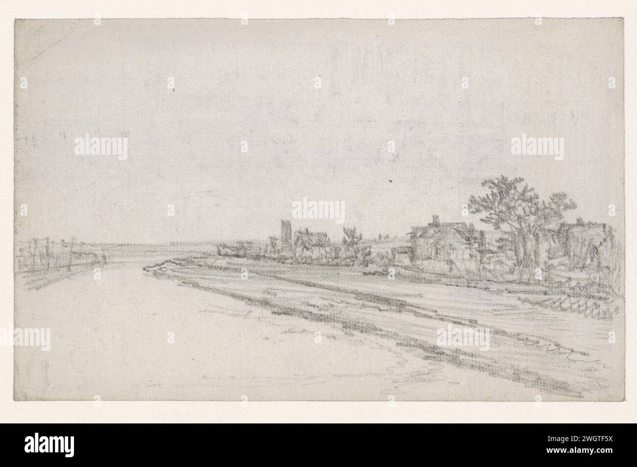 River; Right Huizen, Georges Michel, 1773 - 1843 drawing paper. pencil ...
