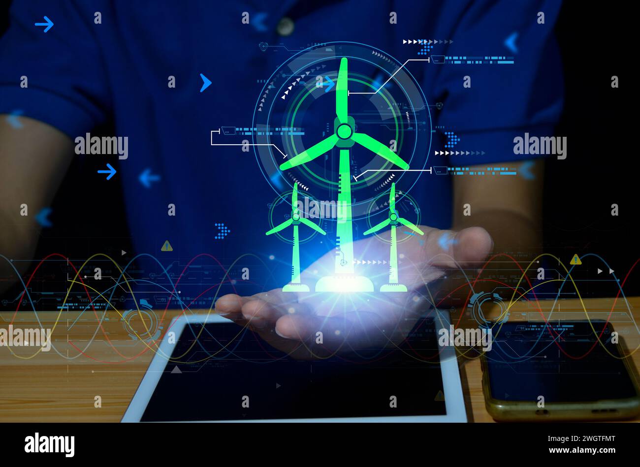 Technology for the environment Using environmentally friendly technology Engineer designs wind ...