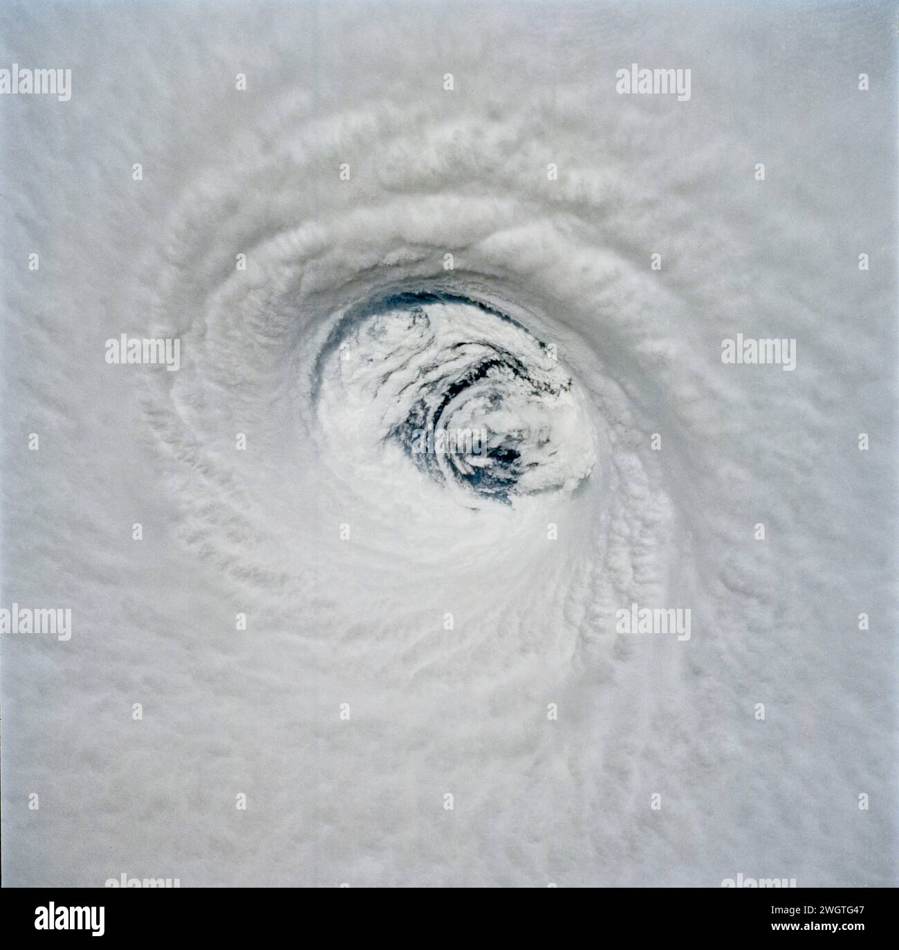 Eye of hurricane, shot from above. Image derived from Nasa provided ...